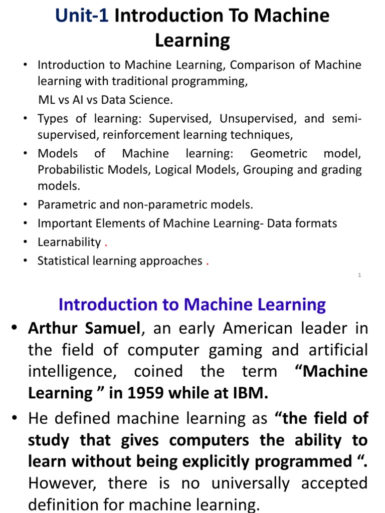 Machine Learning Unit 1 | PDF | Machine Learning | Deep Learning Machine Learning Unit 1 | PDF | Machine Learning | Deep Learning