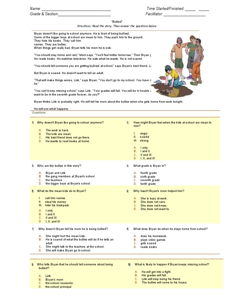 Directions: Read The Story. Then Answer The Questions Below | PDF ...