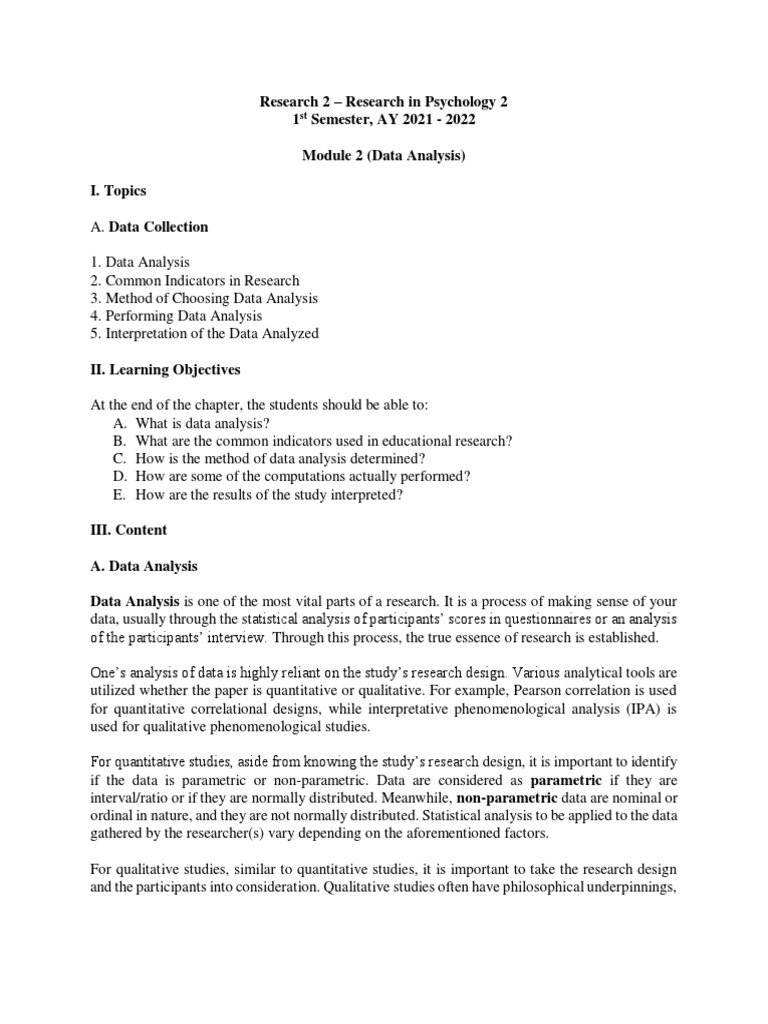 Module 2 Data Analysis | PDF | Statistics | Qualitative Research Module 2 Data Analysis | PDF | Statistics | Qualitative Research