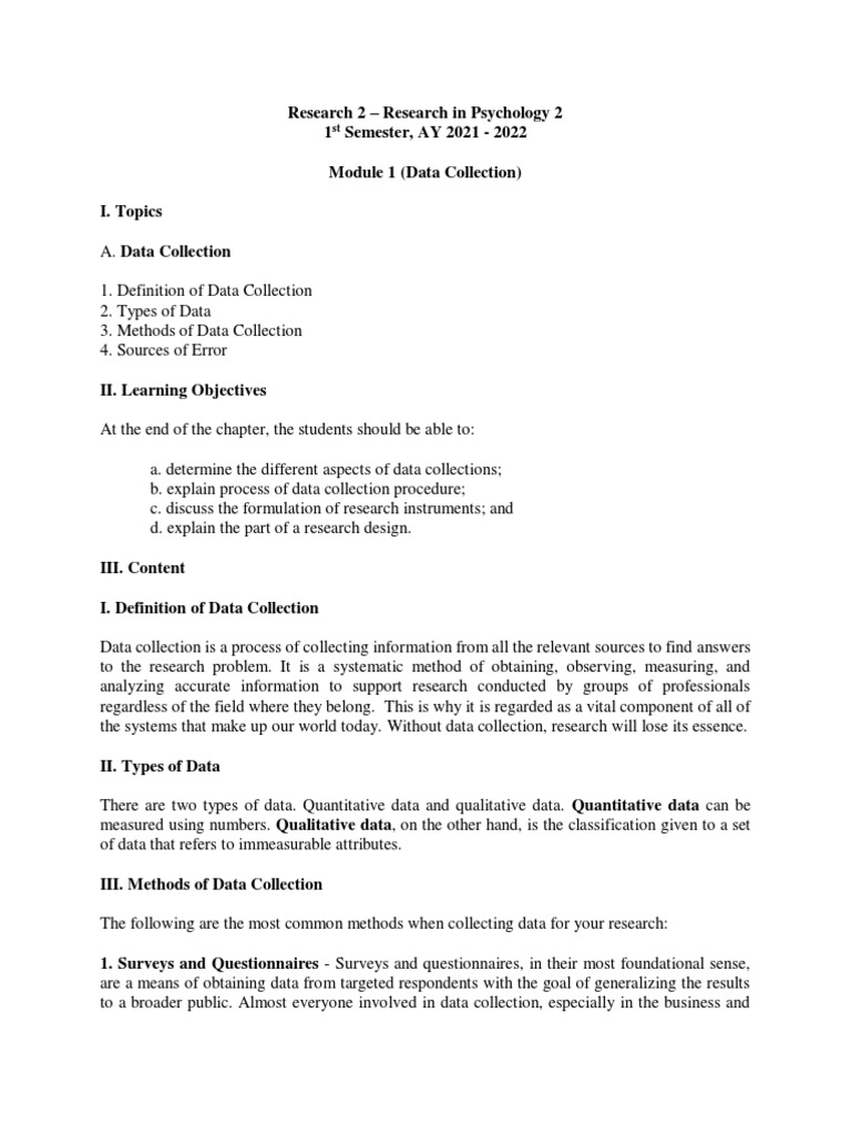 Module 1 Data Collection | PDF | Focus Group | Survey Methodology Module 1 Data Collection | PDF | Focus Group | Survey Methodology