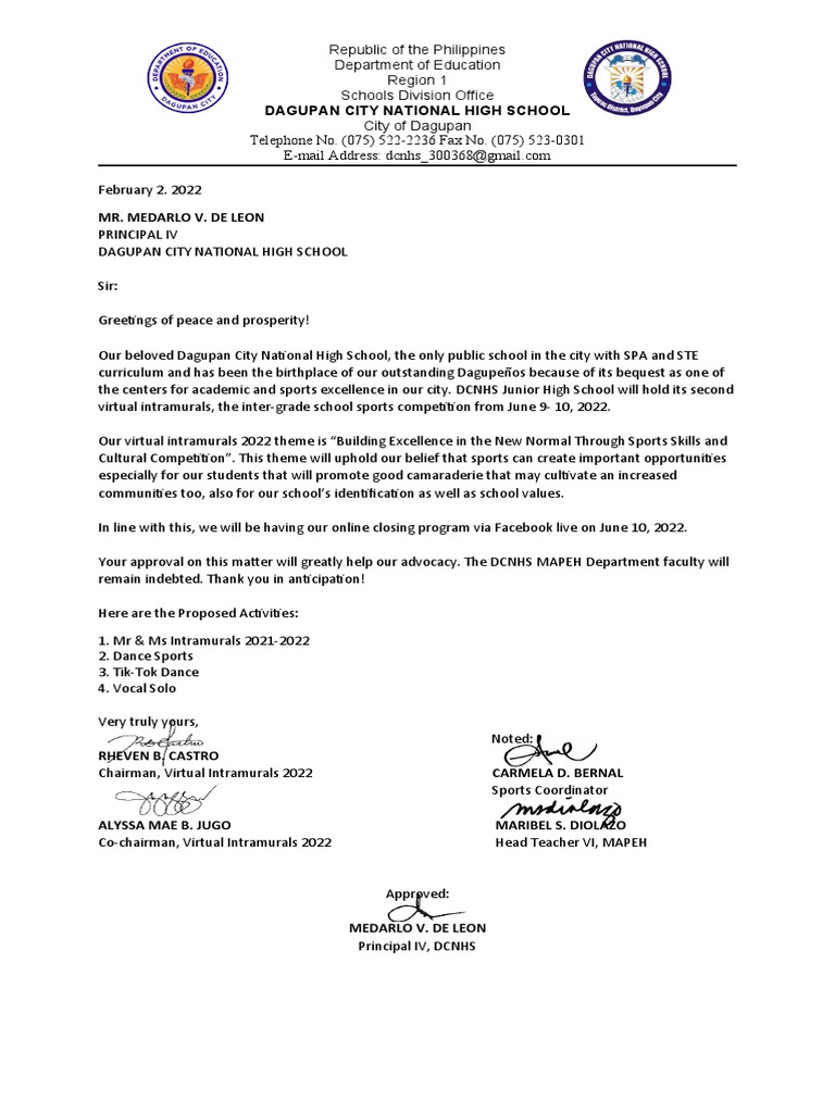 Letter For Intrams | PDF