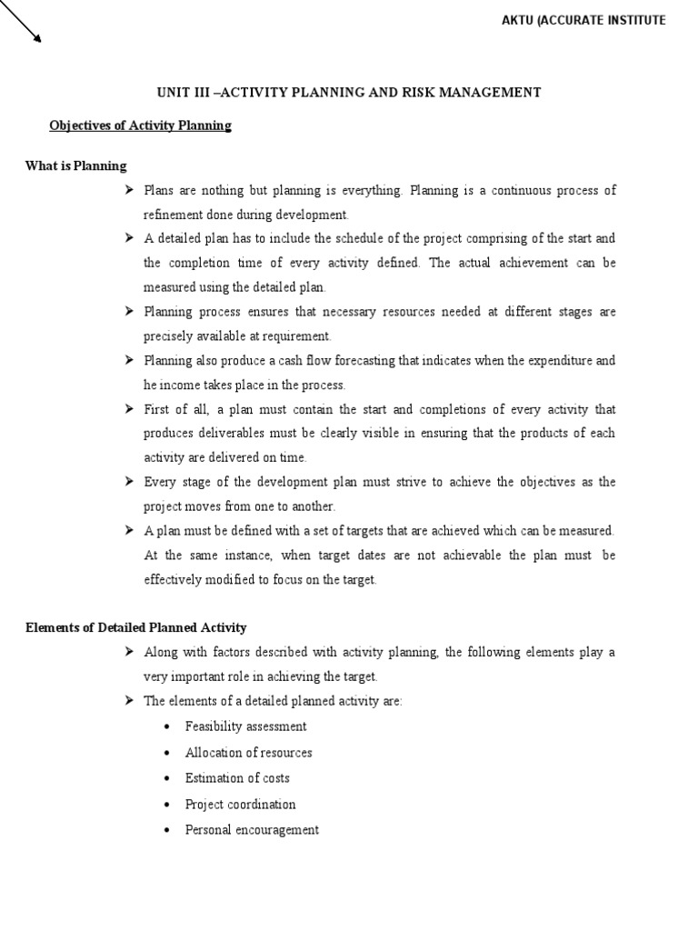 AKTU Activity Planning | PDF | Risk | Risk Management