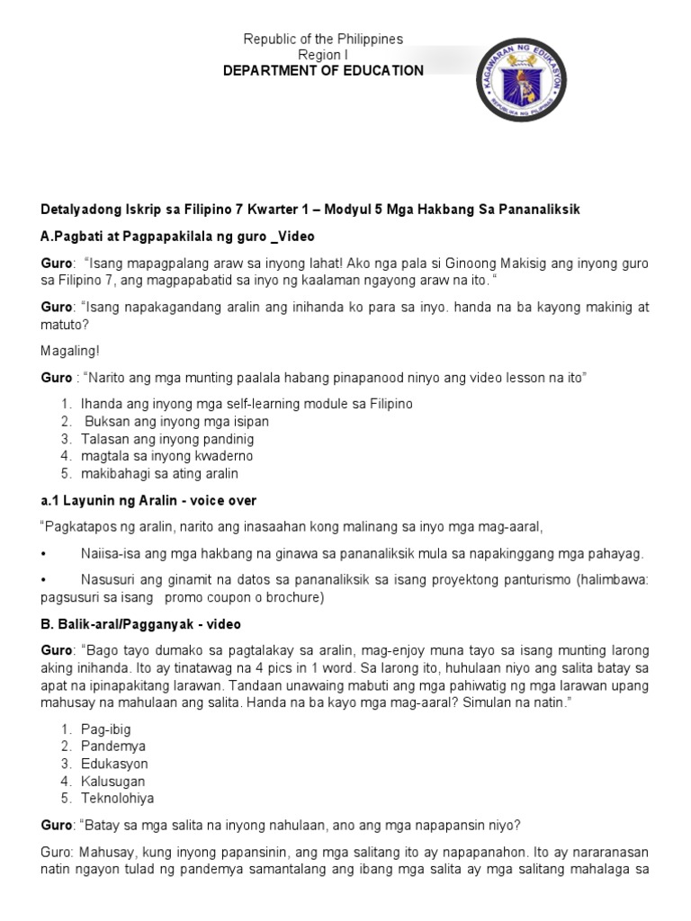 Script Sample Sa Paggawa NG Video Lesson | PDF