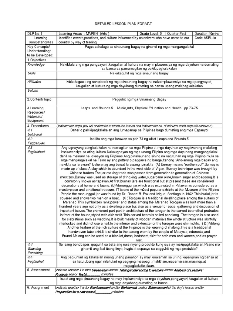 Detailed Lesson Plan Format | PDF | Philippines