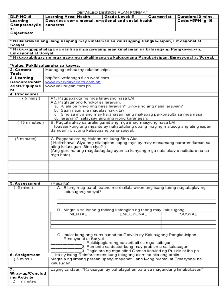 Detailed Lesson Plan in Health 5-6 | PDF