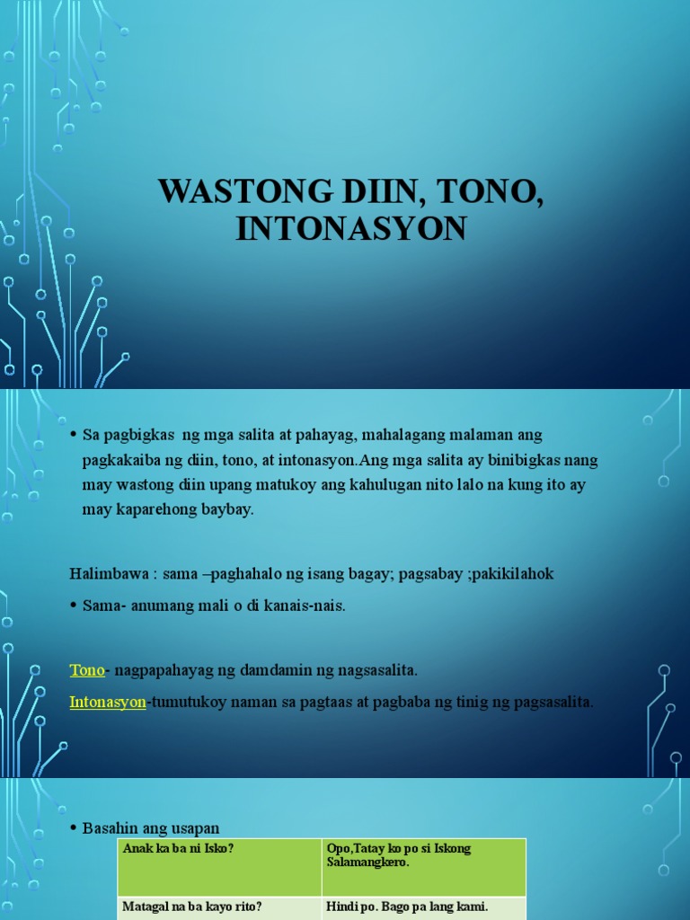 Wastong Diin, Tono, Intonasyon | PDF