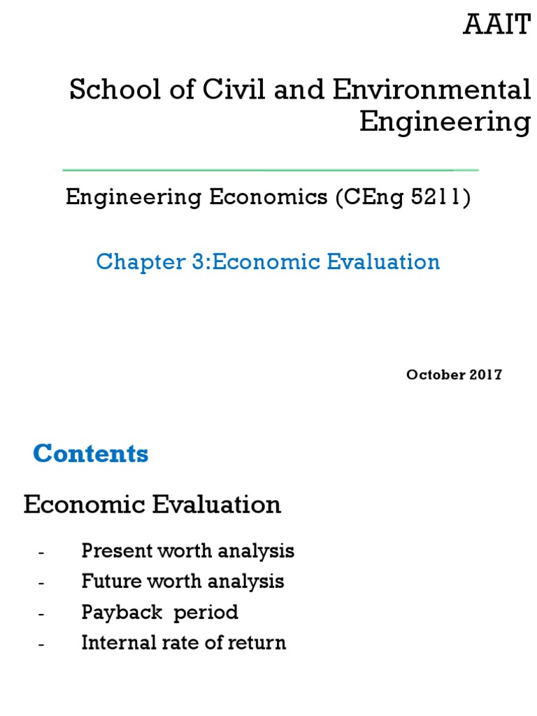 Engineering Economics (Ceng 5211) : Chapter 3:economic Evaluation | PDF