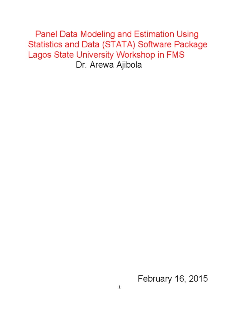 Panel Data Analysis Using STATA 13 | PDF | Fixed Effects Model | Linear ... Panel Data Analysis Using STATA 13 | PDF | Fixed Effects Model | Linear ...