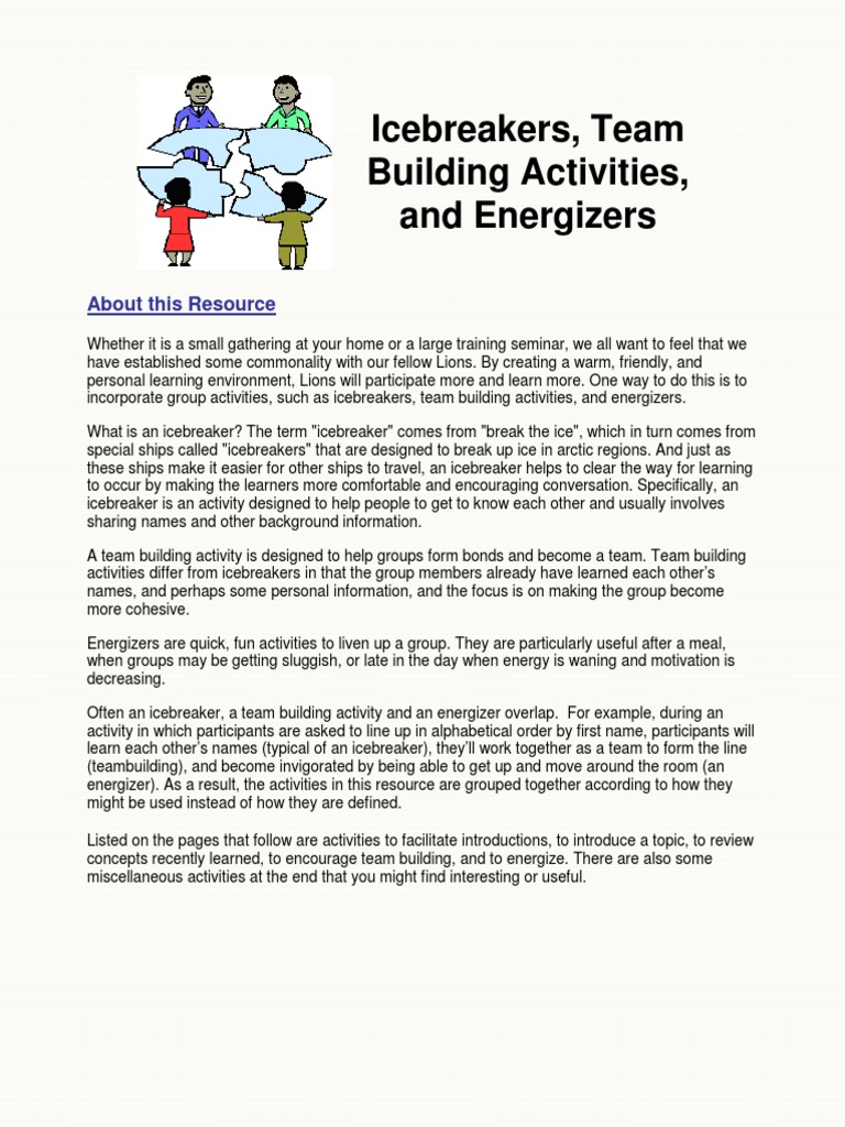 Icebreakers and Energizers for Teams | PDF | Learning