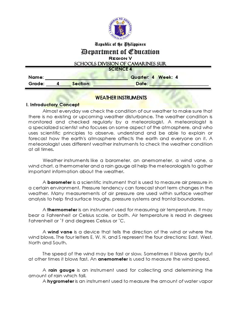 Weather Instruments for Grade 4 | PDF | Meteorology | Weather