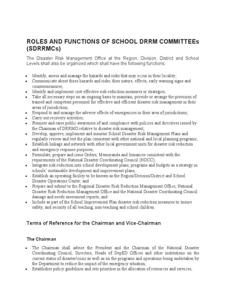 School DRRM Committee Roles and Functions | PDF | Firefighting ...