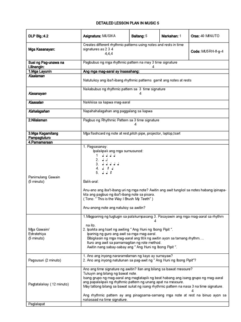 Detailed Lesson Plan in Music 5 - 4.2 | PDF