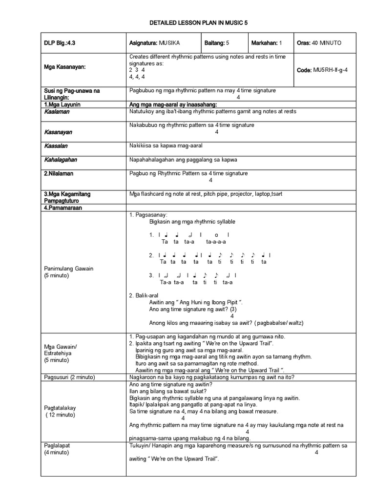 Detailed Lesson Plan in Music 5 - 4.3 | PDF