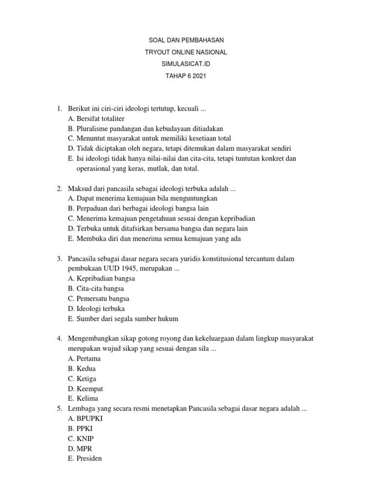 Pembahasan TO Simulasi CAT Tahap 6 2021 | PDF