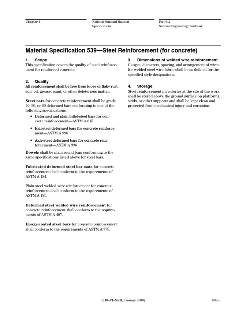 Material Specification 539-Steel Reinforcement (For Concrete) | PDF