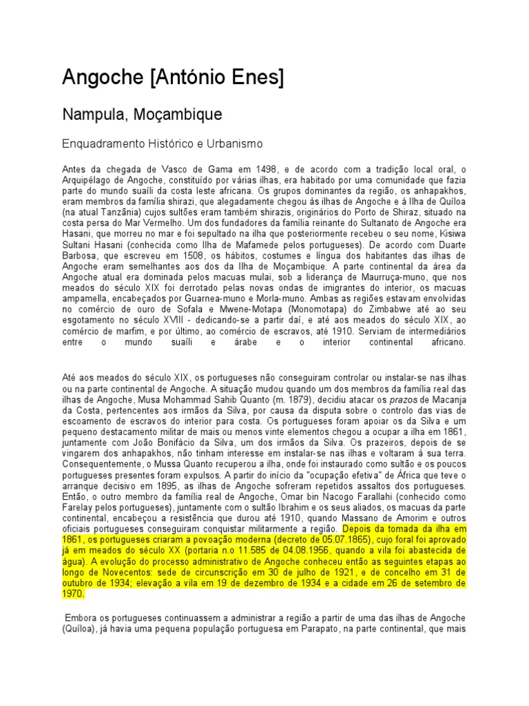 História e Urbanismo de Angoche | PDF | Portugal | Moçambique