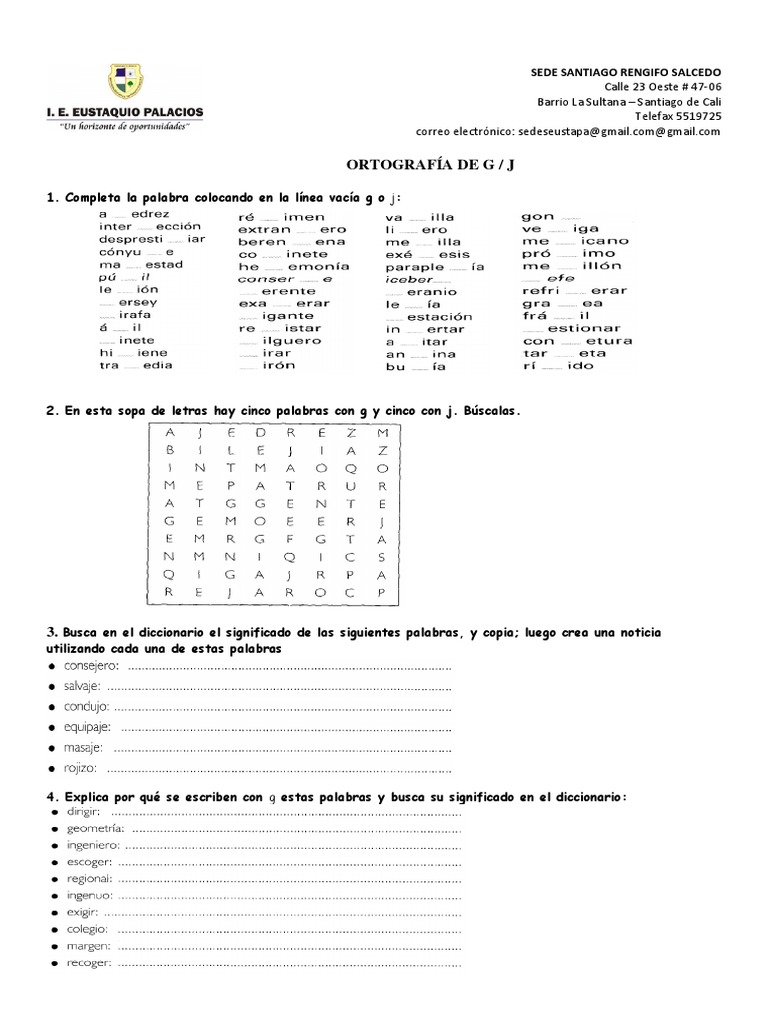 Ejercicios de Ortografía G y J | PDF