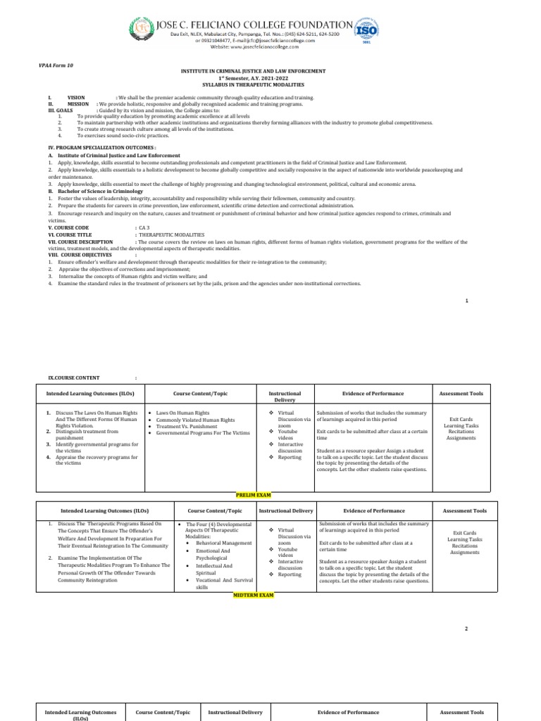 Syllabus Therapeutic Modalities | PDF | Criminal Justice | Crime & Violence