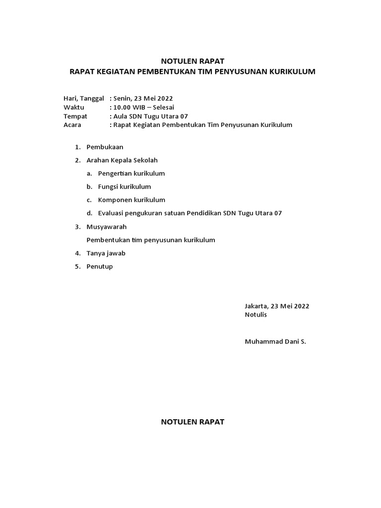Notulen Rapat Kurikulum | PDF | Karier & Perkembangan