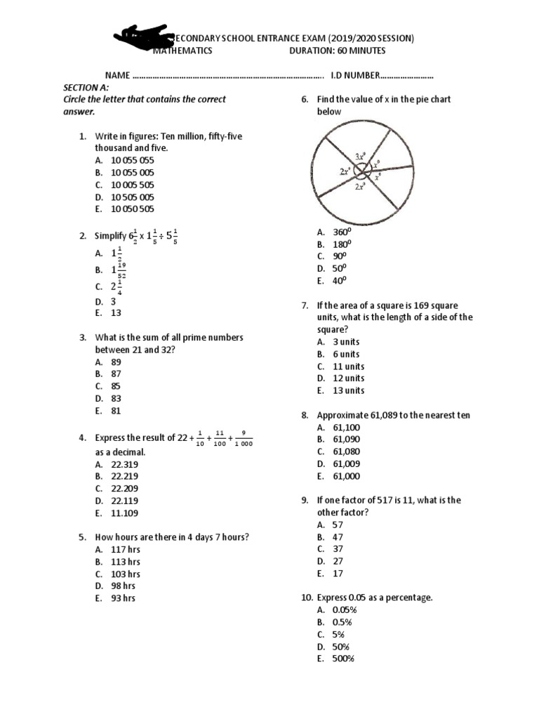 2019 Entrance Exam Mathematics 2 | PDF | Area