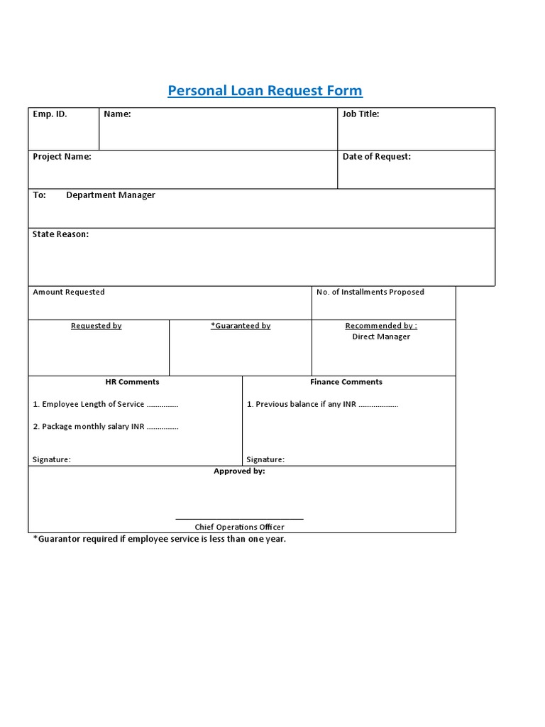 Personal Loan Request Form: Emp. ID. Name: Job Title | PDF | Finance ...