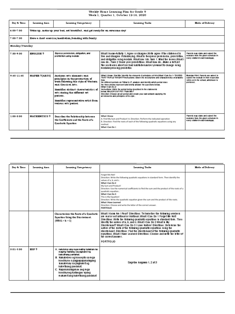 WHLP - Q1 Week 1 | PDF | Quadratic Equation | Equations