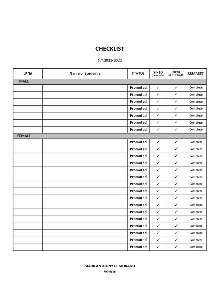 Checklist of Prerequisite Forms(G9) | PDF