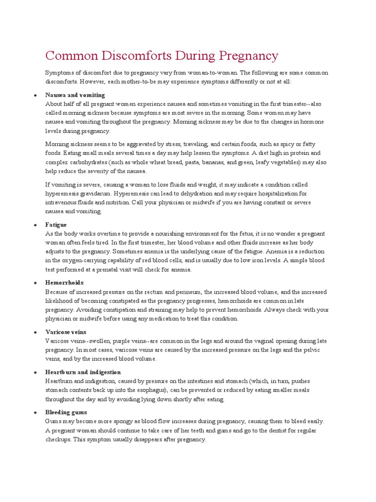 Common Discomforts During Pregnancy: Nausea and Vomiting | PDF ...