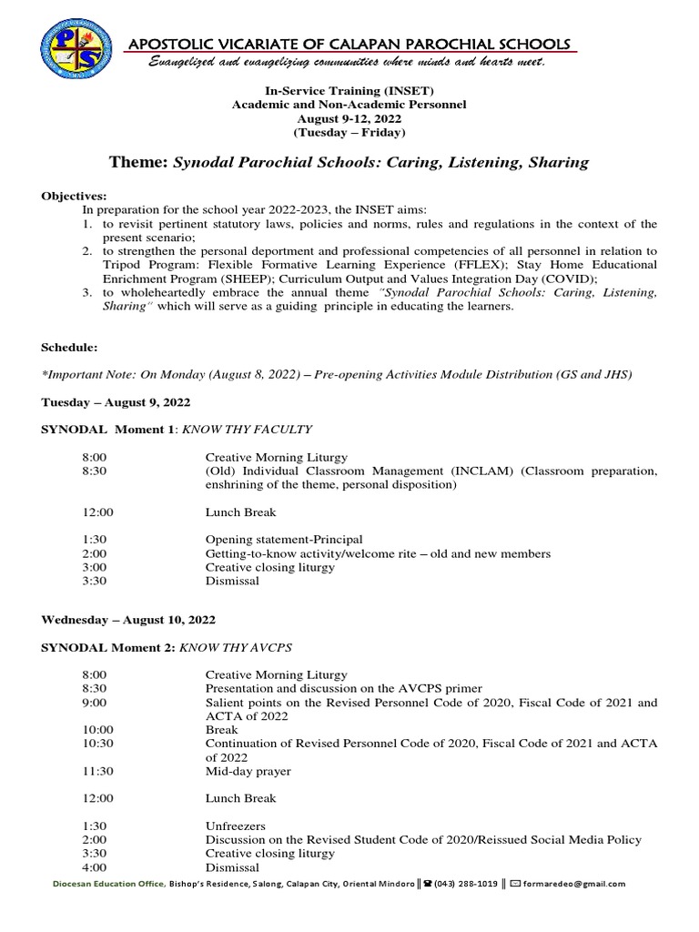 INSET-PROGRAM-2022 (1) | PDF | Learning | Behavior Modification