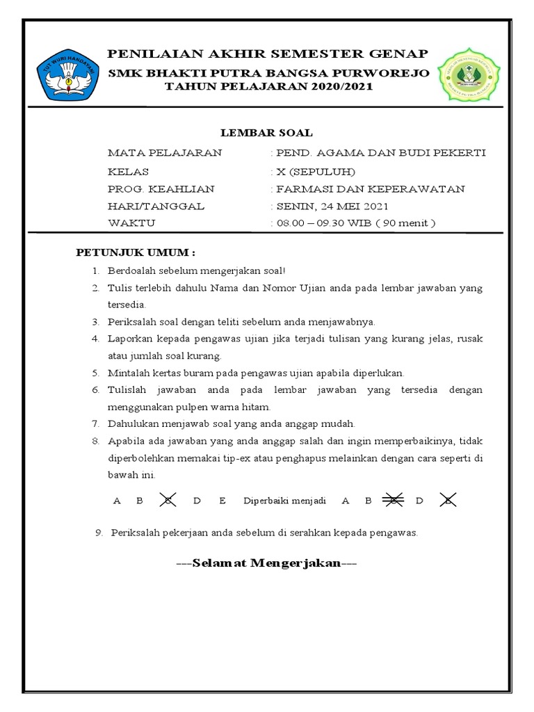 Kop Soal Kelas X | PDF