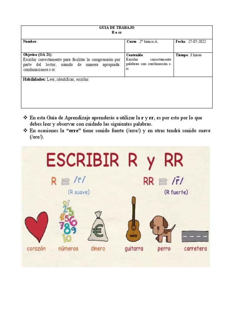 Guia R O RR | PDF | Escritura | Lectura (proceso)