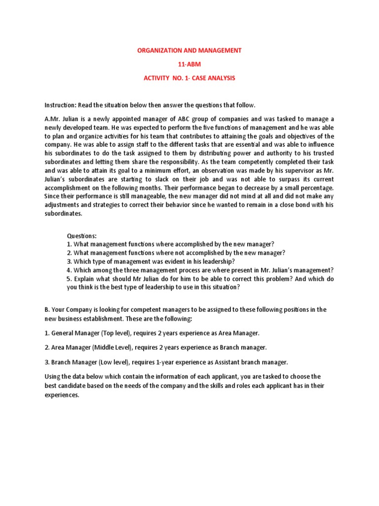 Organization and Management 11-ABM Activity No. 1-Case Analysis | PDF ...