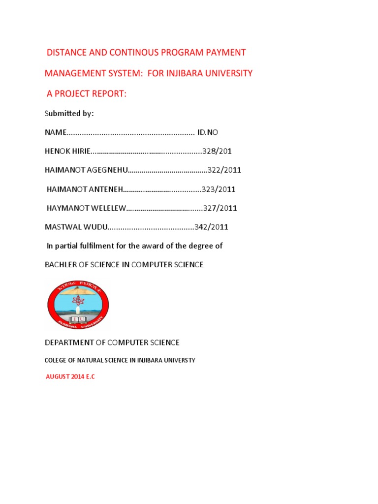 Distance and Continous Program Payment Management System: For Injibara ...