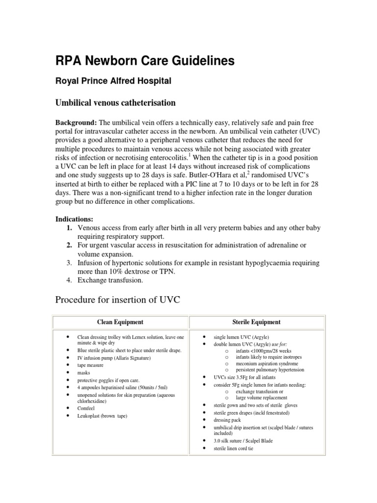 RPA Newborn Care Guidelines: Royal Prince Alfred Hospital Umbilical ...