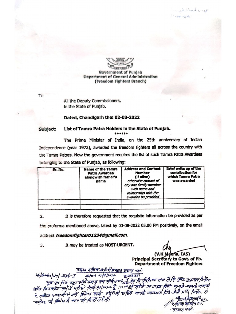 Tamra Patra Letter | PDF