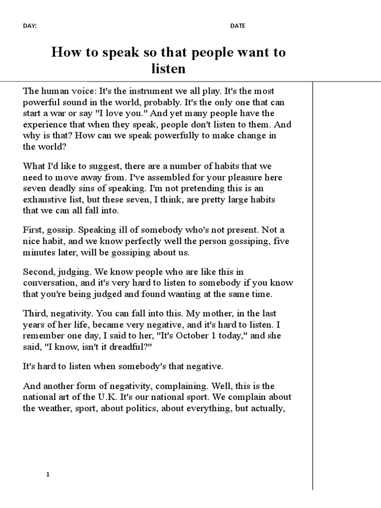 How To Speak So That People Want To Listen | PDF