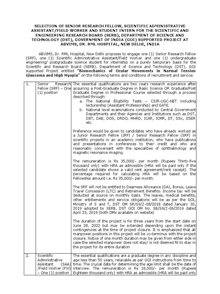 SERB Project | PDF | Postgraduate Education | Academic Degree