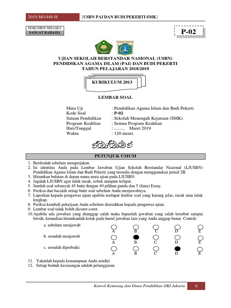USBN PAI SMK DKI Paket 2 Kurikulum 2013 | PDF