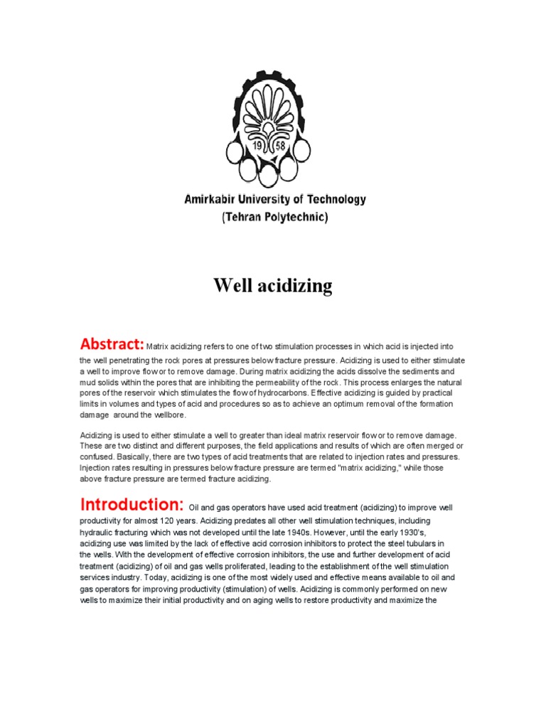 Well Acidizing: Abstract | Download Free PDF | Hydraulic Fracturing ...