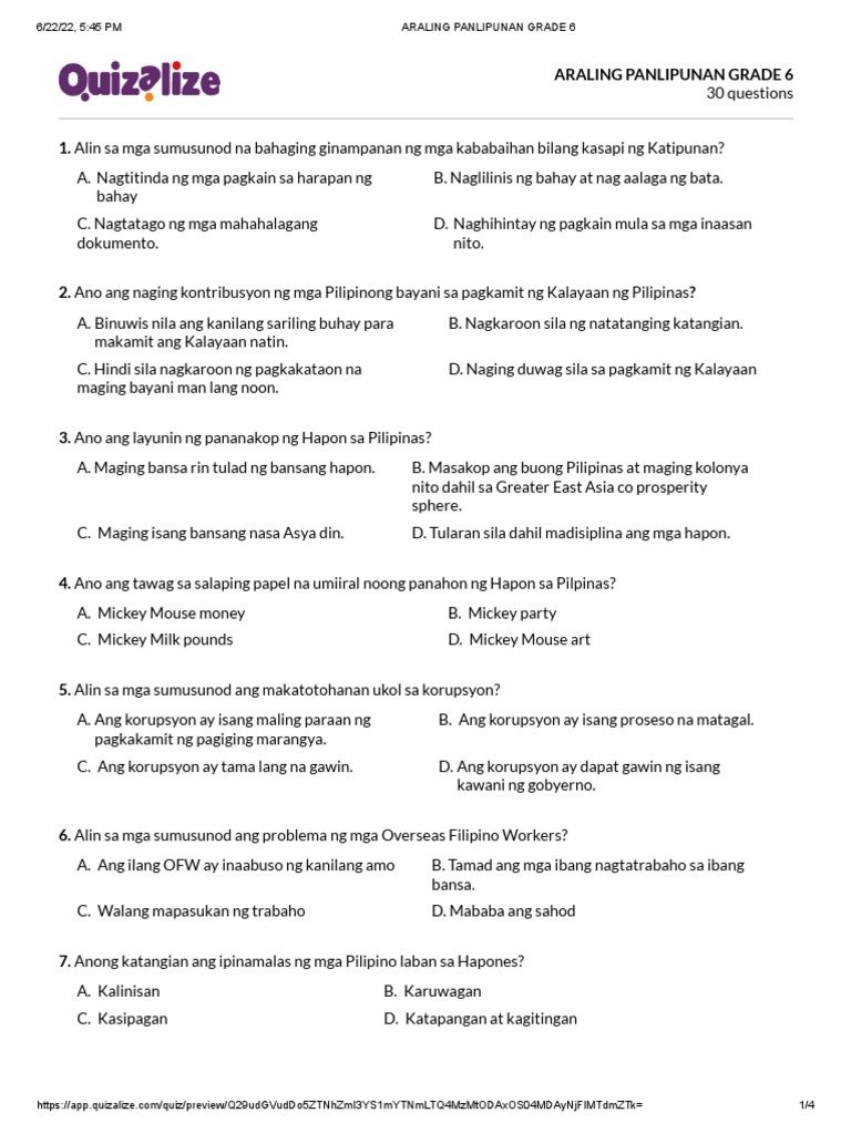 Araling Panlipunan Grade 6 | PDF