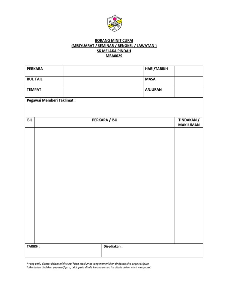 Borang Minit Curai Kosong | PDF