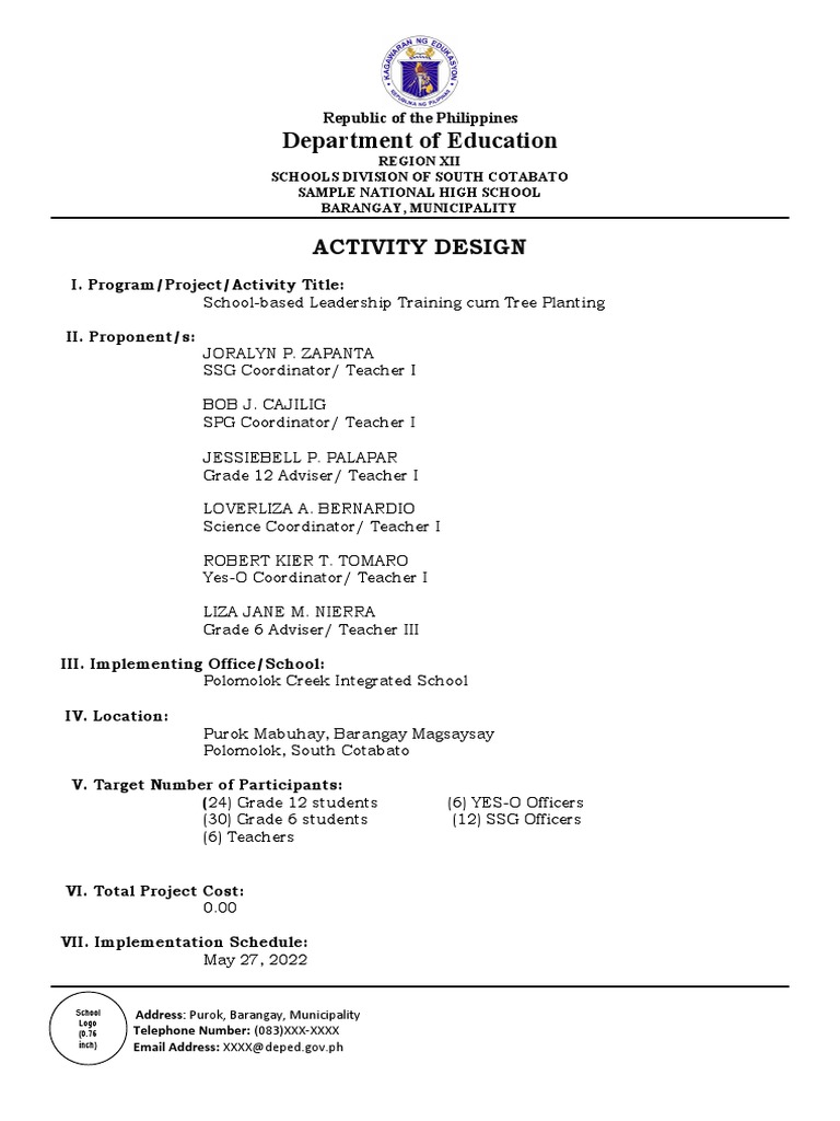 School Tree Planting Activity Design | PDF | Meal | Lunch