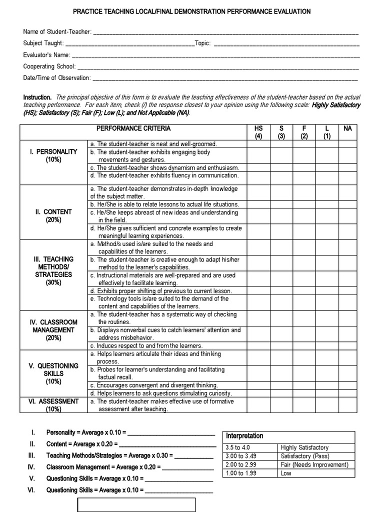 Teaching Demo Evaluation Form | PDF | Teaching Method | Learning