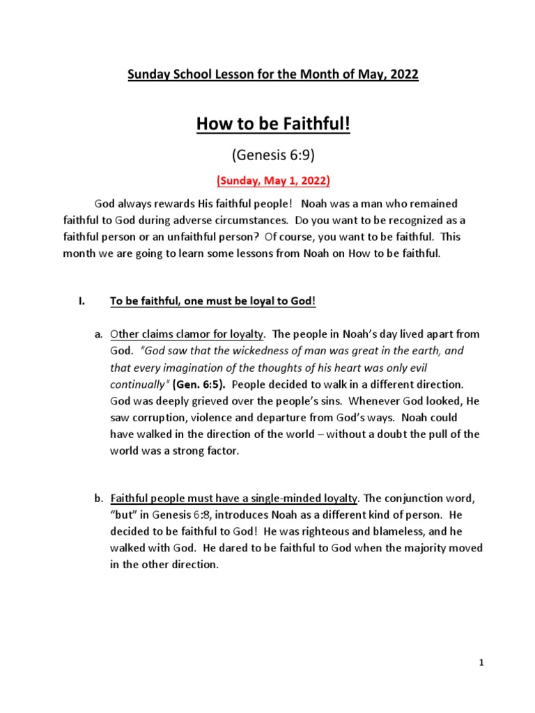 How To Be Faithful!: (Genesis 6:9) | PDF | Noah | Noah's Ark