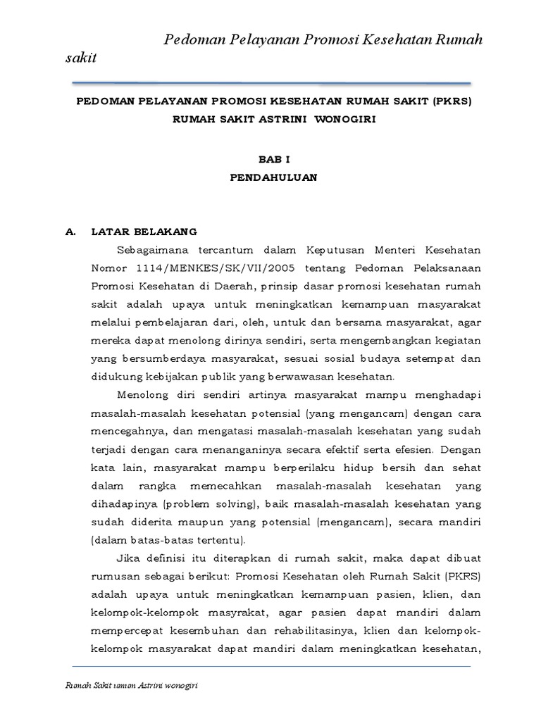 Pedoman Pelayanan Promosi Kesehatan Rumah Sakit | PDF | Pengembangan Diri | Sains & Matematika