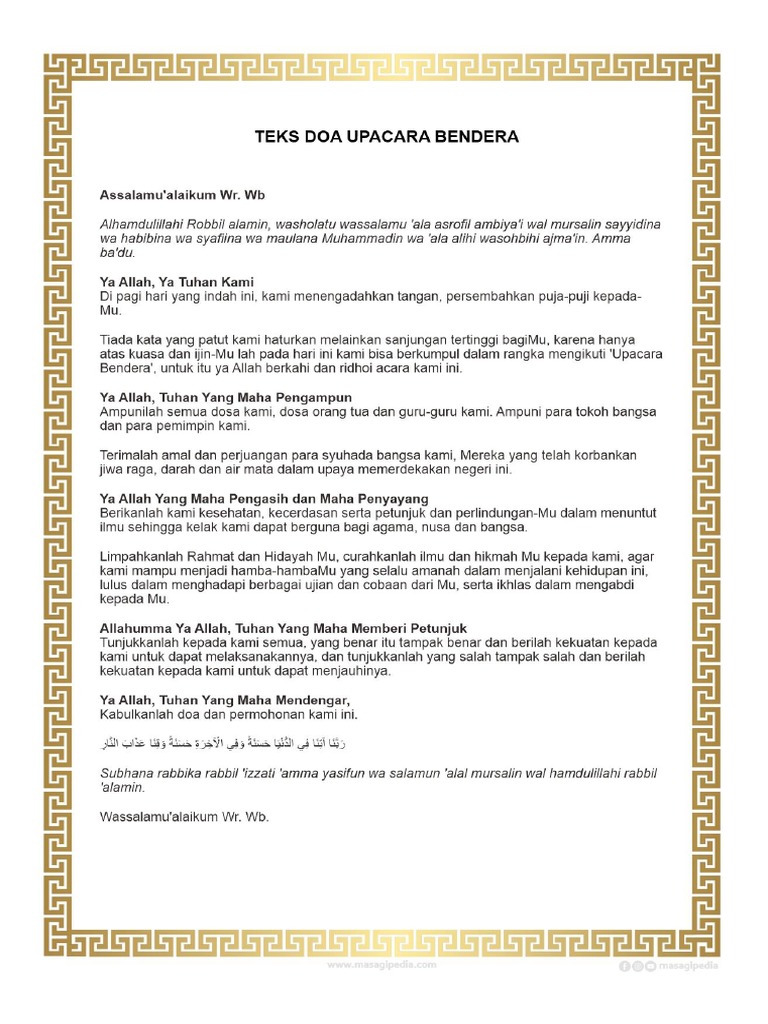Teks Doa Upacara Bendera Hari Senin - Masagipedia | PDF