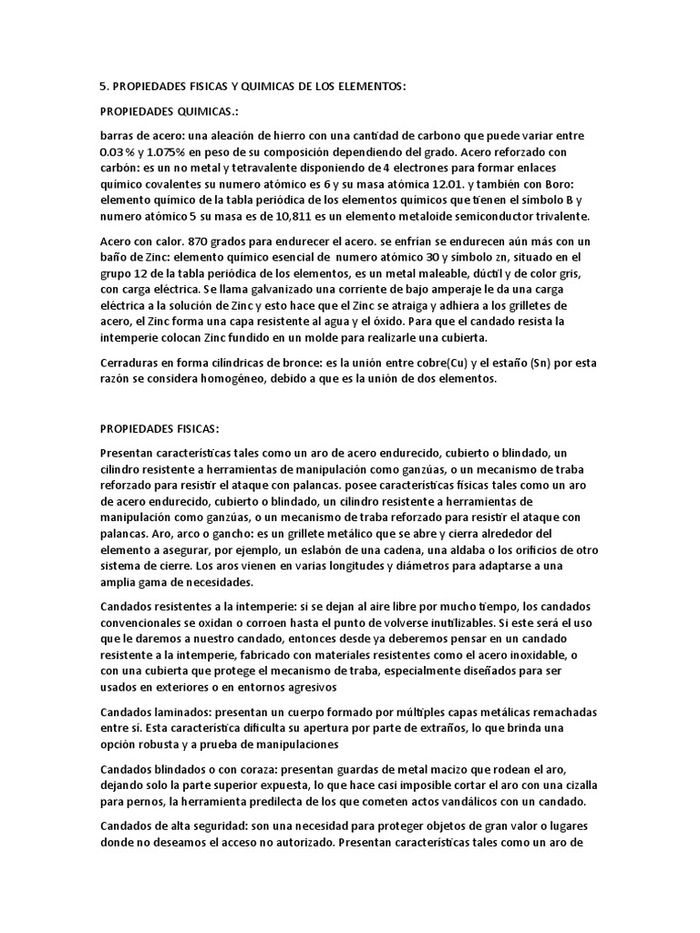 Fabricación de Un Candado | PDF | Elementos químicos | Acero