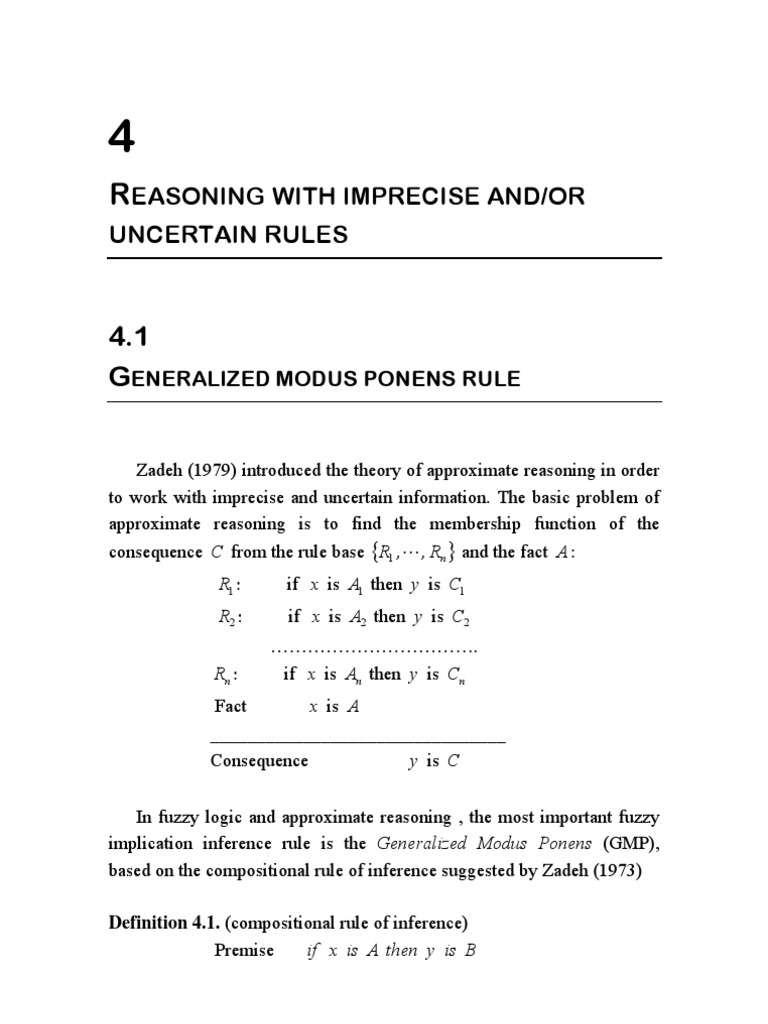Easoning With Imprecise And/Or Uncertain Rules: Eneralized Modus Ponens Rule | PDF | Fuzzy Logic ...