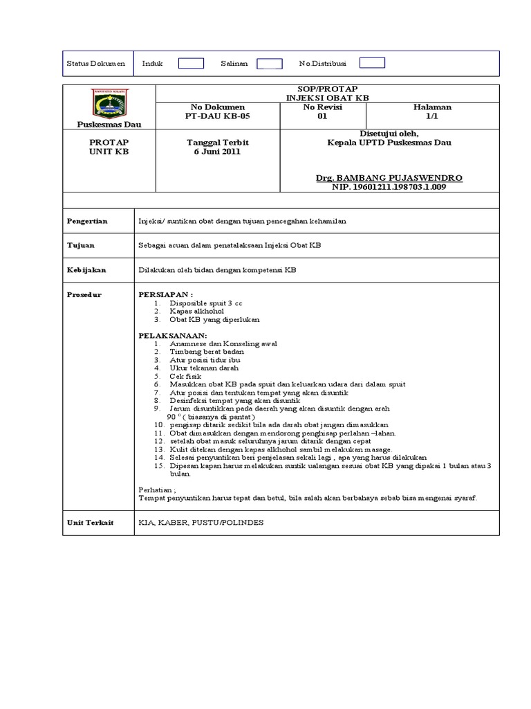 SOP Injeksi Obat KB | PDF