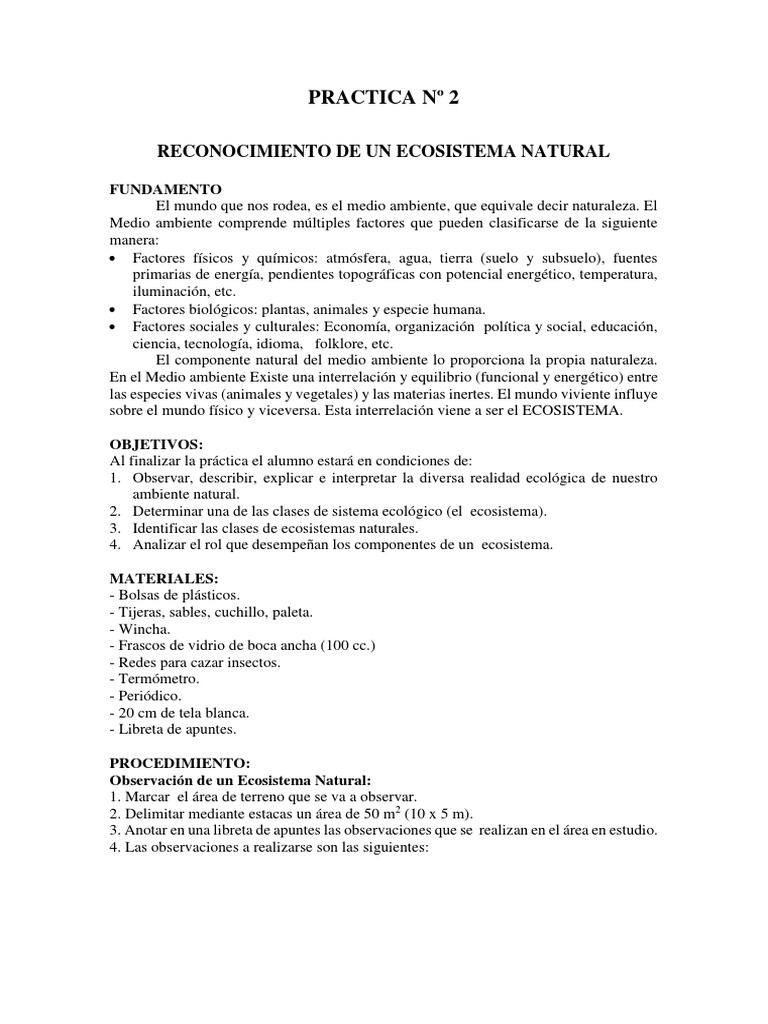 Practica #2 Reconocimiento de Un Ecosistema Natural | PDF | Ecosistema | Entorno natural